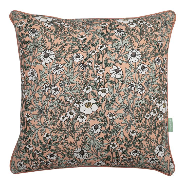 Feverfew Coral Cushion | Abigail Borg | Wallpapers, Fabrics & Illustration